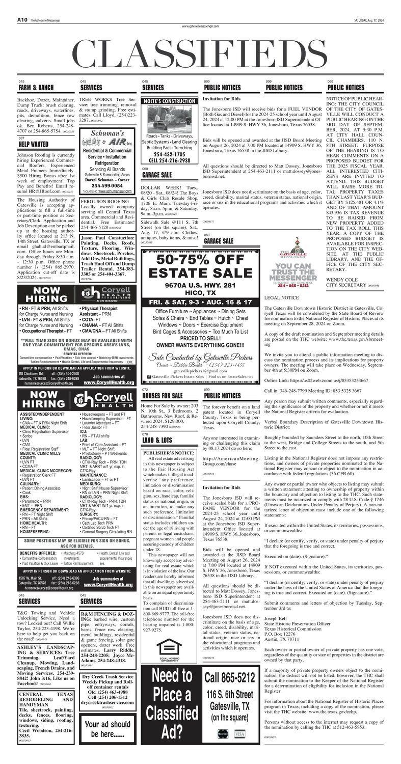 Classifieds - The Gatesville Messenger