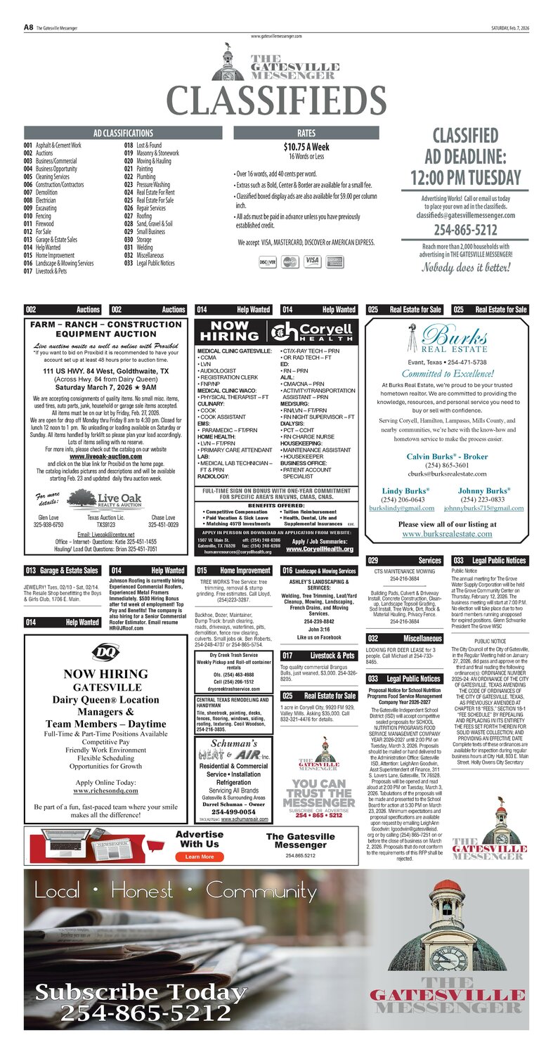 Classifieds - The Gatesville Messenger