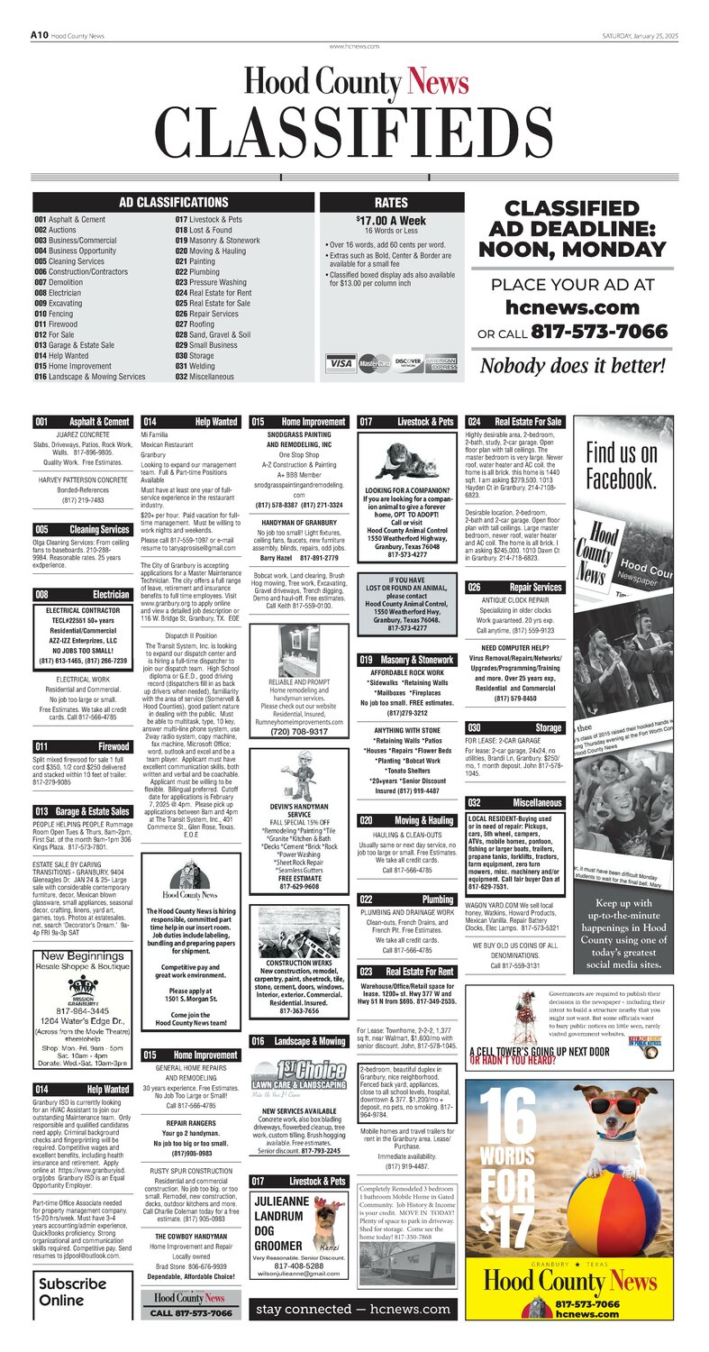 Classifieds - Hood County News
