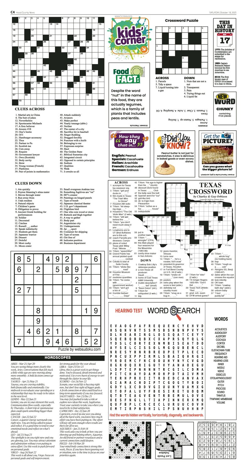 PUZZLE PAGE | Saturday October 18, 2025 - Hood County News