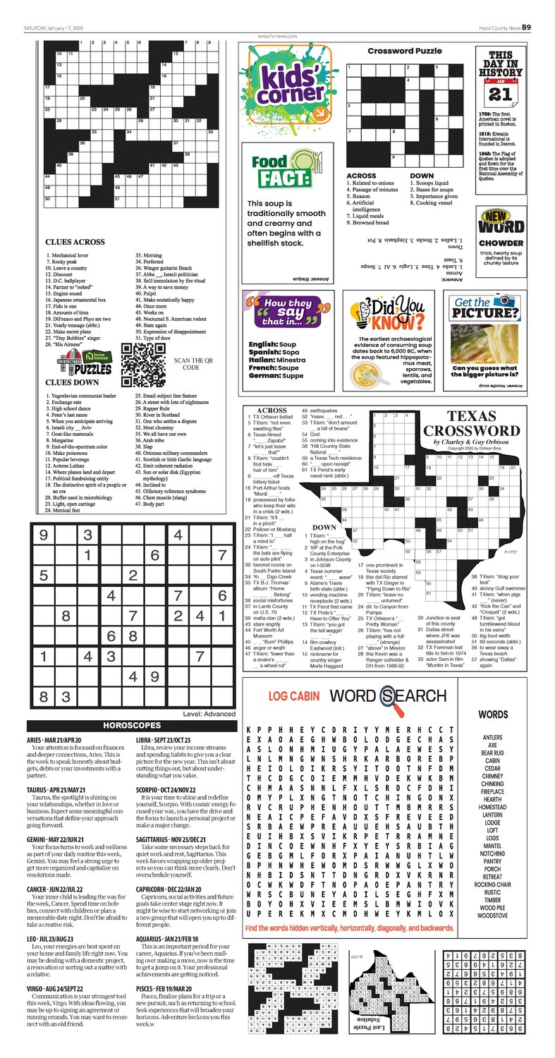 PUZZLE PAGE | Saturday January 17, 2026 - Hood County News