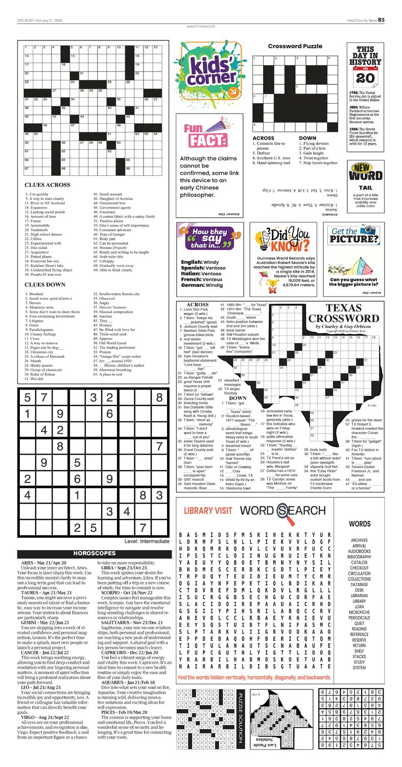 PUZZLE PAGE | Saturday February 21, 2026 - Hood County News
