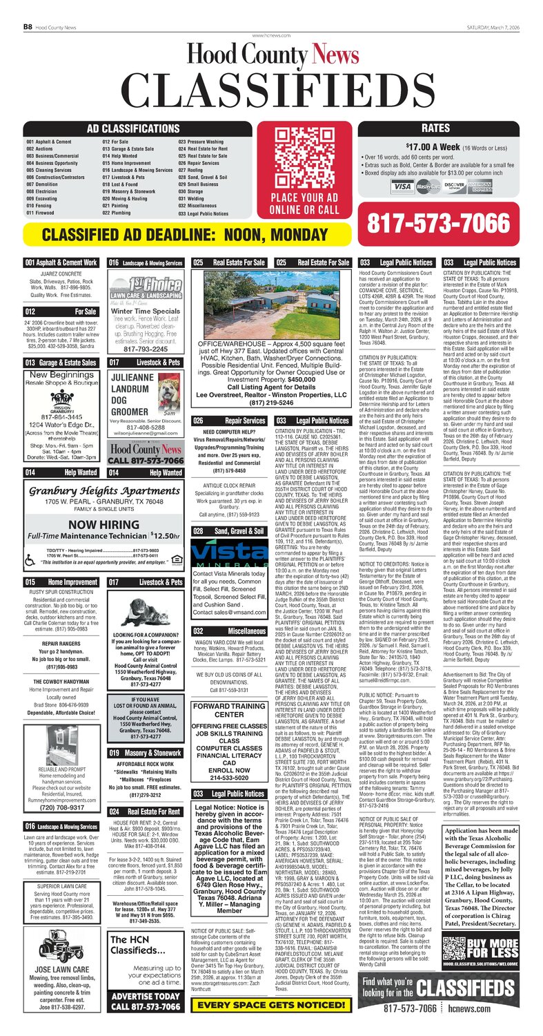 Classifieds - Hood County News