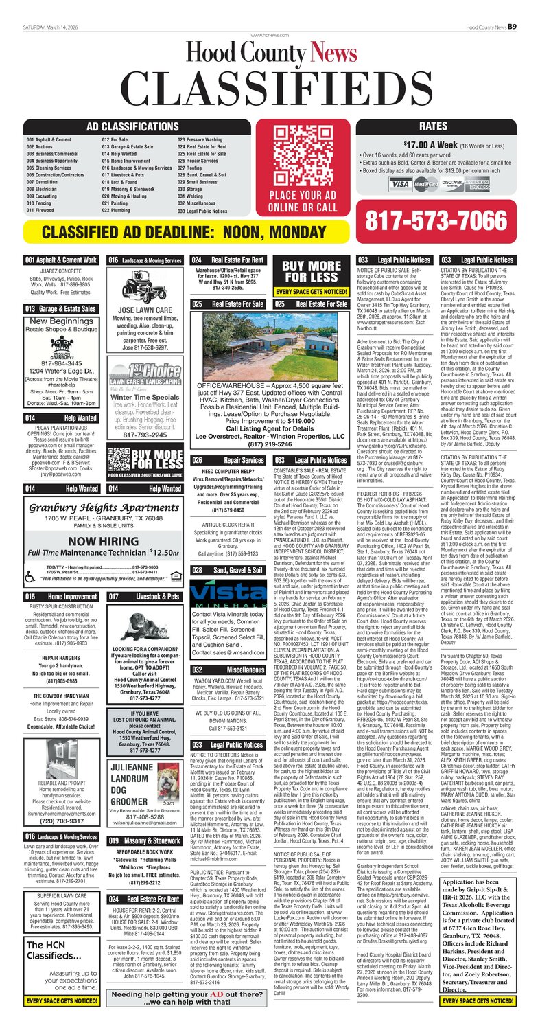 Classifieds - Hood County News