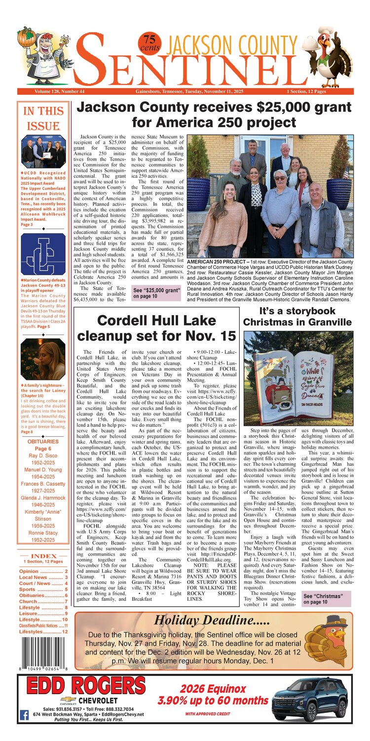 Tuesday, November 11, 2025 - Jackson County Sentinel