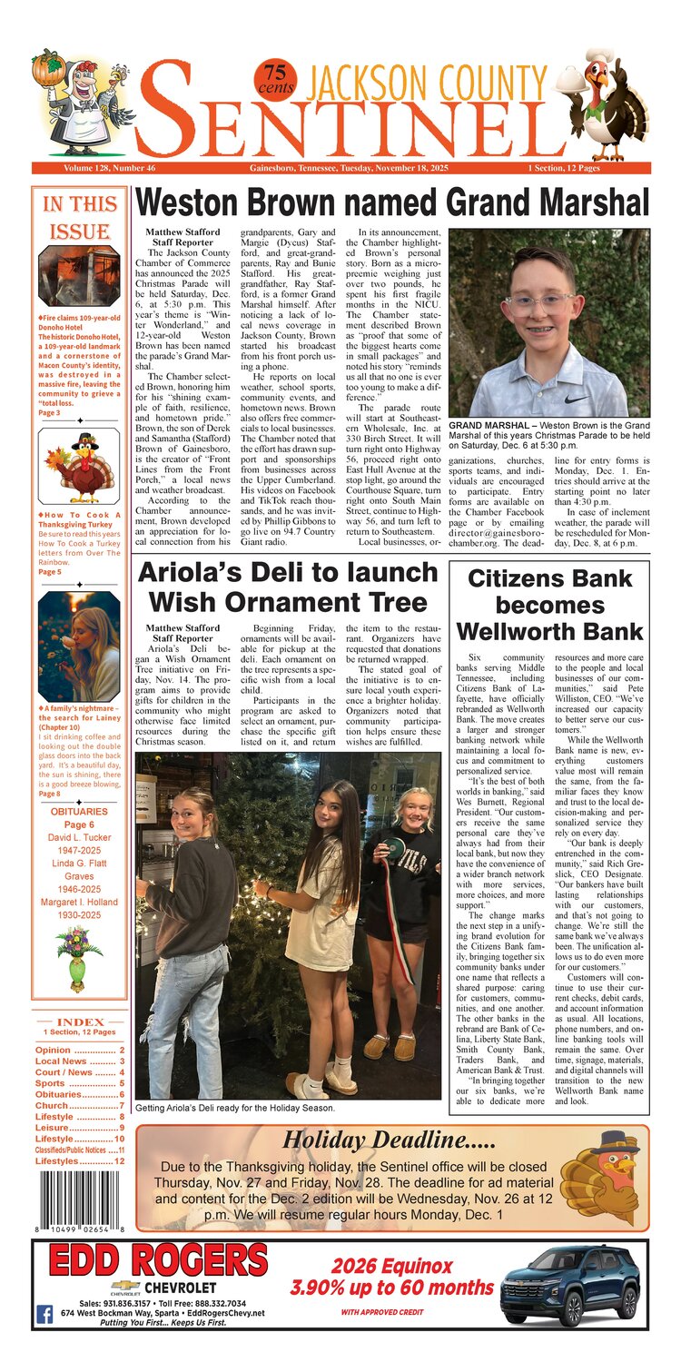 Tuesday, November 18, 2025 - Jackson County Sentinel