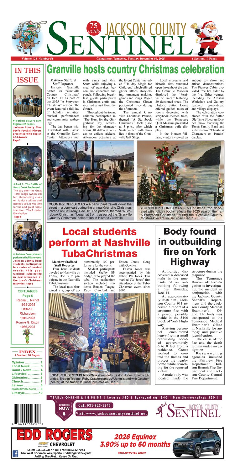Tuesday, December 16, 2025 - Jackson County Sentinel