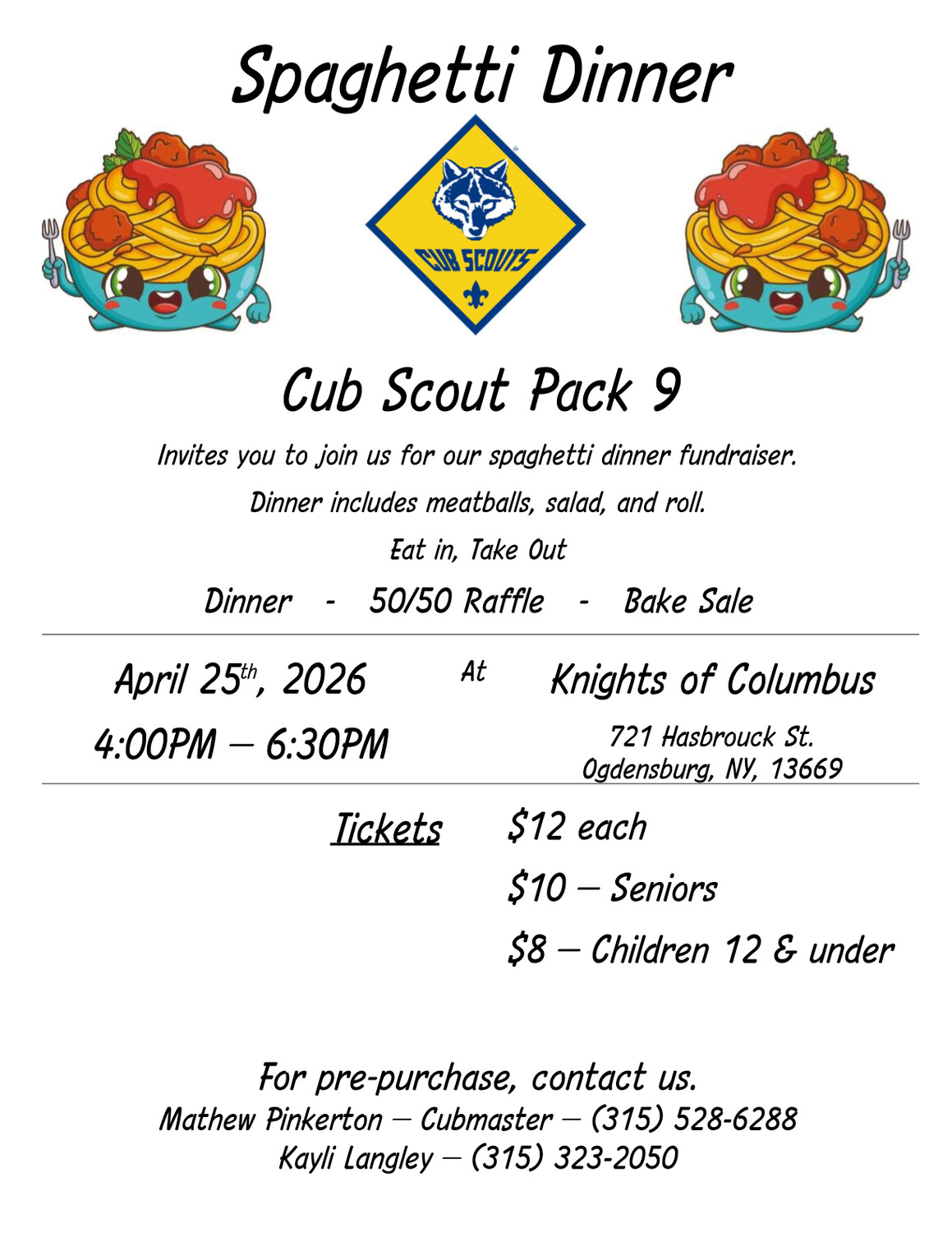 Spaghetti Dinner for Cub Scouts Pack 9 - North Country Now